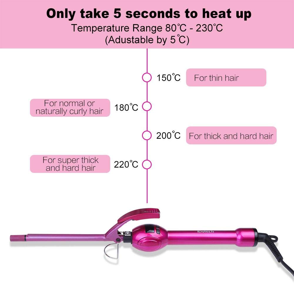 iGutech 9mm Curling Iron Hair Curler,3/8 Inch Small Barrel Curling Iron Ceramic for Long & Short Hair