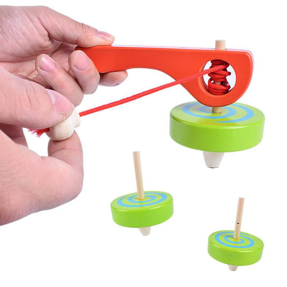 3Pcs Wooden Top Gyroscope Peg, with Pull String and Handle, Wooden Tops , for Family Games, Gyroscope Toy, for Kids Children