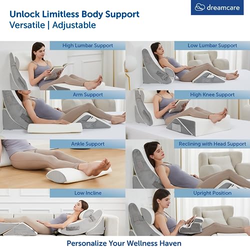 6pc Orthopedic Bed Wedge Pillow Set, Wedge Pillows Post Surgery, Foam Pillows for Back, Neck and Leg Pain Relief, Adjustable Wedge Pillow for Sleeping-Acid Reflux, Anti Snoring, Heartburn & GERD