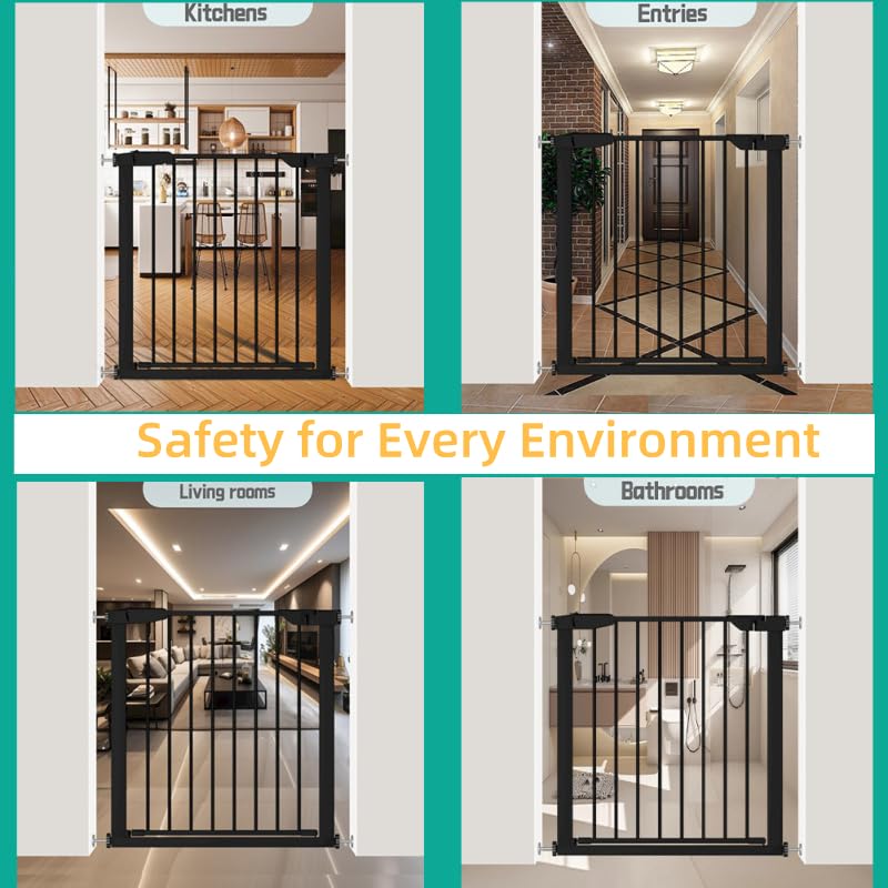 Fairy Baby Narrow Baby Gate for Doorway Stair 22.8"-25.5" Wide Pressure Mounted Pet Gate Walk Thru Child Safety Gate Black