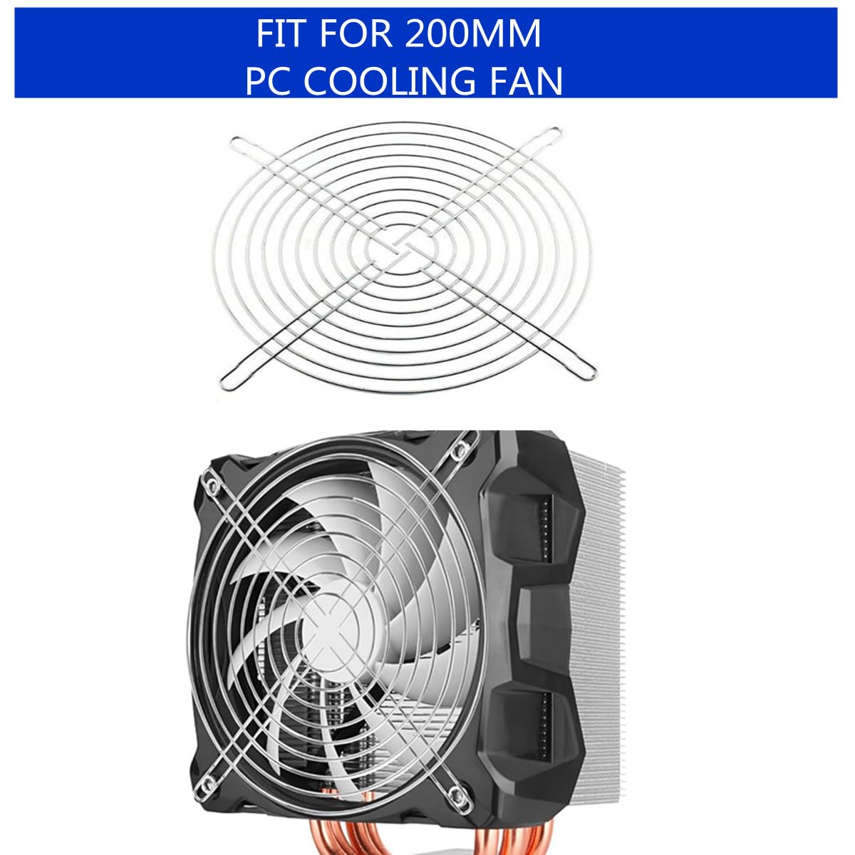 Metal 200mm PC Computer Fan Grill Mounting Finger Guard Protection Cover,Pack of 2