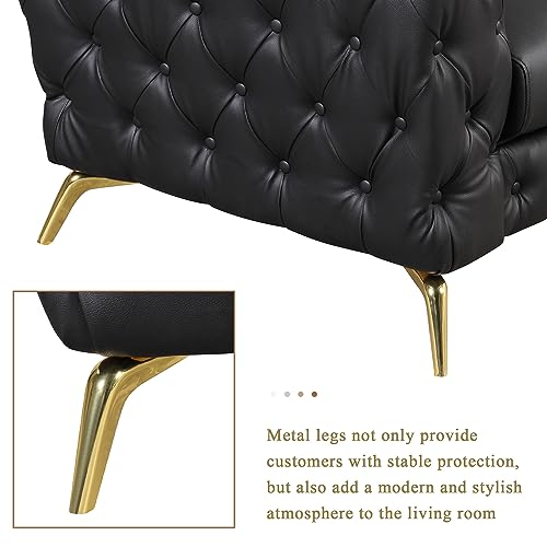 P PURLOVE Modern 3 Seater Sofa with Sturdy Metal Legs, PU Upholstered 3 Seater Sofa with Button Tufted Back, 3 Seater Sofa Couch for Living Room,Bedroom, Small Space, Black