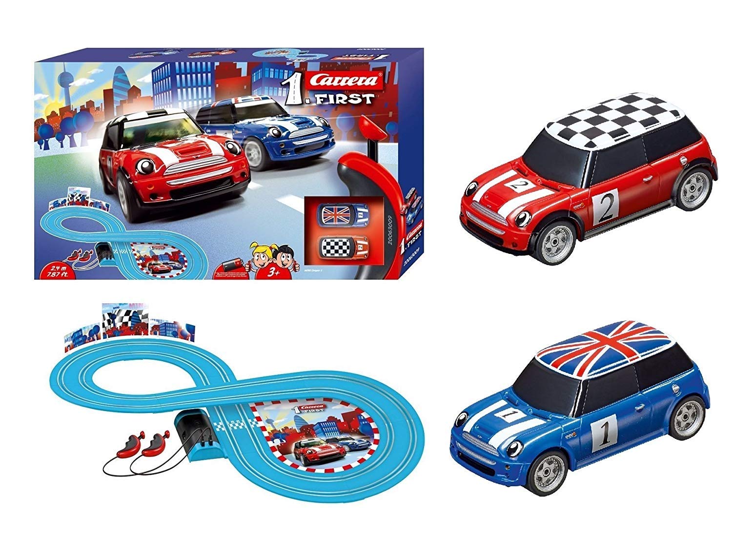 Carrera First Nintendo Mario Kart Slot Car Race Track - Includes 2 Cars: Mario and Yoshi and Two-Controllers - Battery-Powered Beginner Set for Kids Ages 3 Years and Up