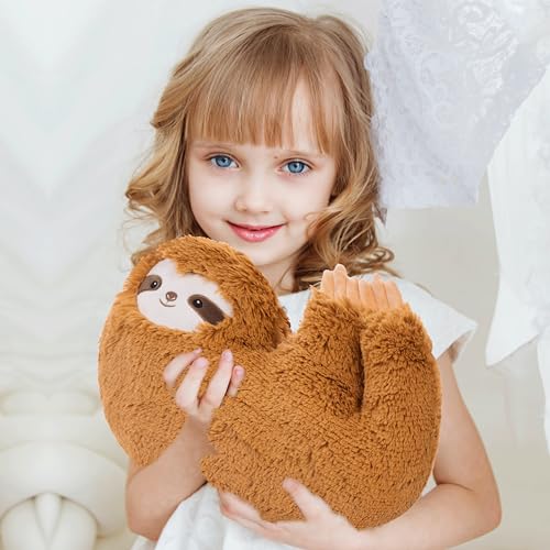 AmyToo Plush Sloth Pillow 16 inch Soft Sloth Plush Toy Stuffed Animal Squishy Neck Pillow Hugging Sloth Room Decoration Birthday Gifts for Toddlers