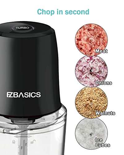 EZBASICS Food Processor, Small Electric Food Chopper for Vegetables, Meat, Fruits, Nuts, 2 Speed Mini Food Grinder With Sharp Blades, 2-Cup Capacity, Black