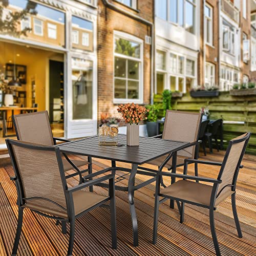 Anmutig Outdoor Dining Table with 1.57" Umbrella Hole, Picnic Table Metal Steel Square Backyard Bistro Table Outdoor Dining Table for Garden, Poolside, Backyard, Black, 37x37inch