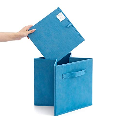 EZOWare Bundle Kit 6 Pcs Niagara Blue Collapsible Fabric Cube Storage Bin Baskets + 4 Closet Wardrobe Dresser Drawer Organizer Divider For Organizing Nursery Baby Clothes