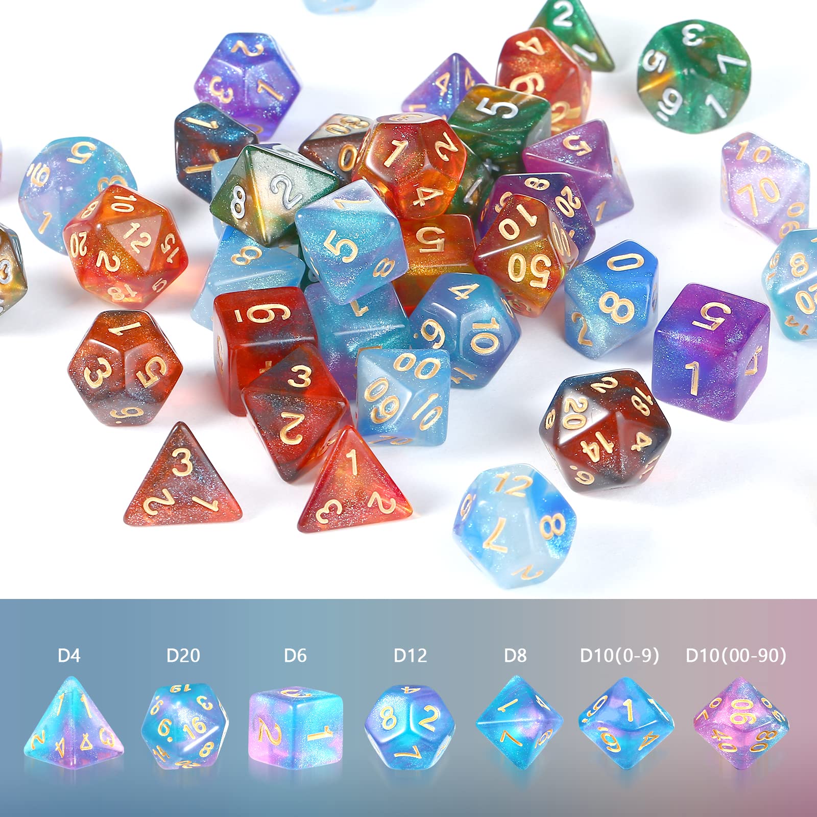 42PCS DND Dice Sets, Role Playing Dice with Pouches Acrylic Polyhedral Dice Sets for DND RPG MTG Table Game (D4 D6 D8 D10 D12 D20)