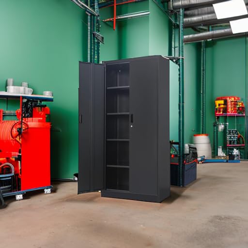 BESFUR Metal Storage Cabinet with 2 Doors and 4 Shelves, Lockable Steel Storage Cabinet for Office, Garage, Warehouse