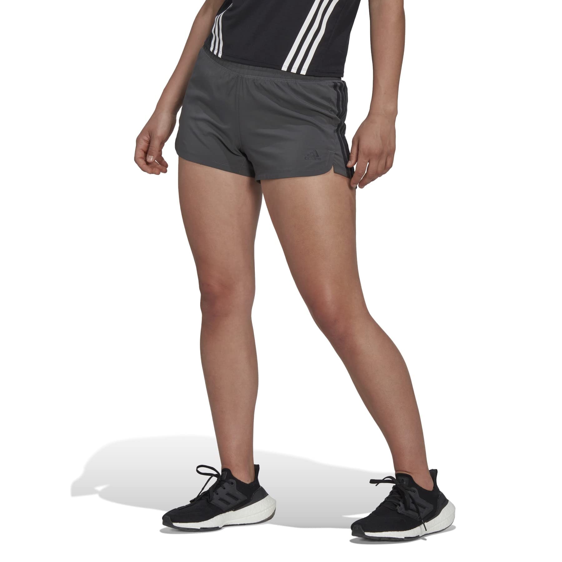 adidas Women's Pacer 3-Stripes Woven Shorts, Grey/Black, Medium