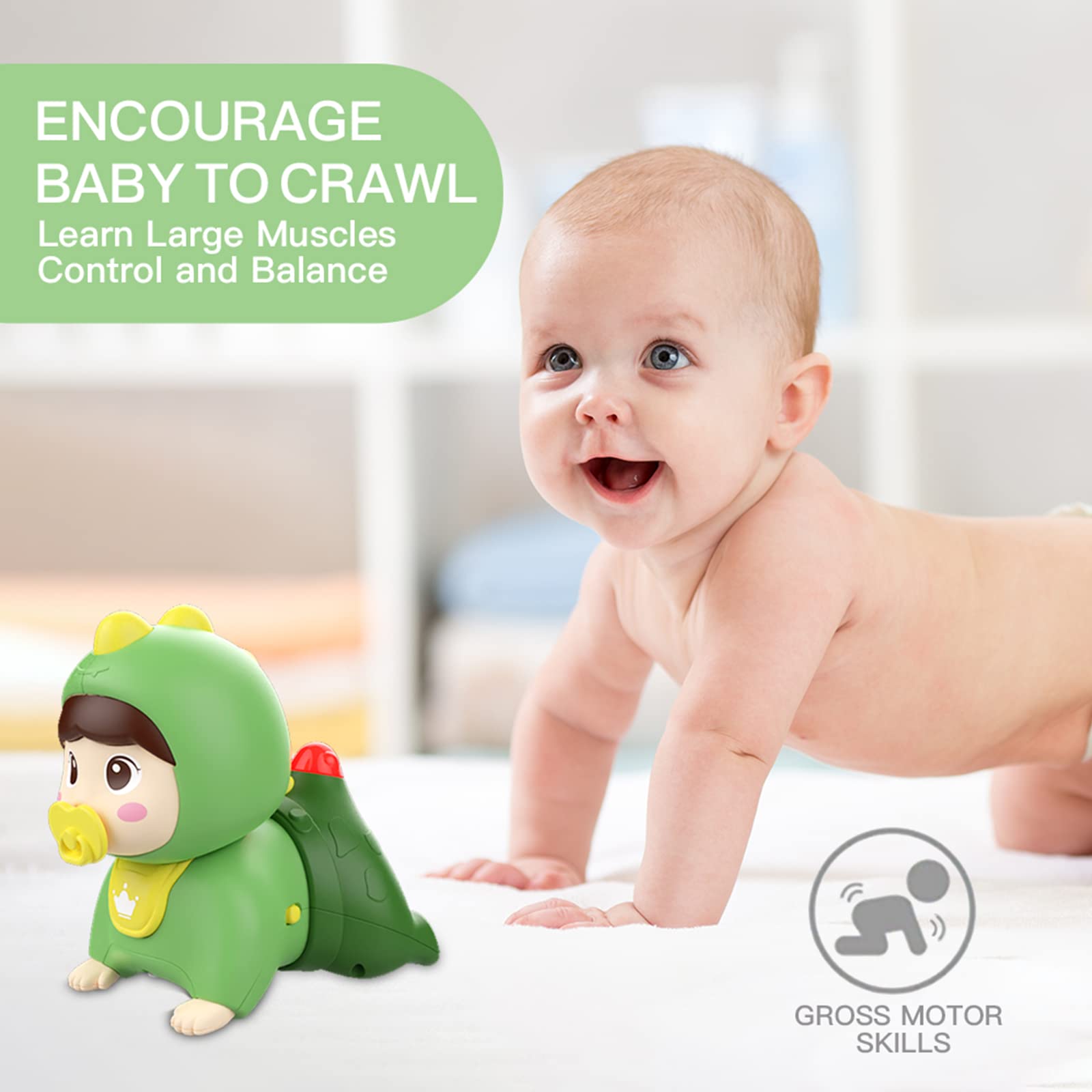 Lcasio Baby Crawling Toys, Musical Light up Crawling Toys for Babies 6-9-12 Months and UP, Crawling Baby Toys with Music and Light Up LED(Green)