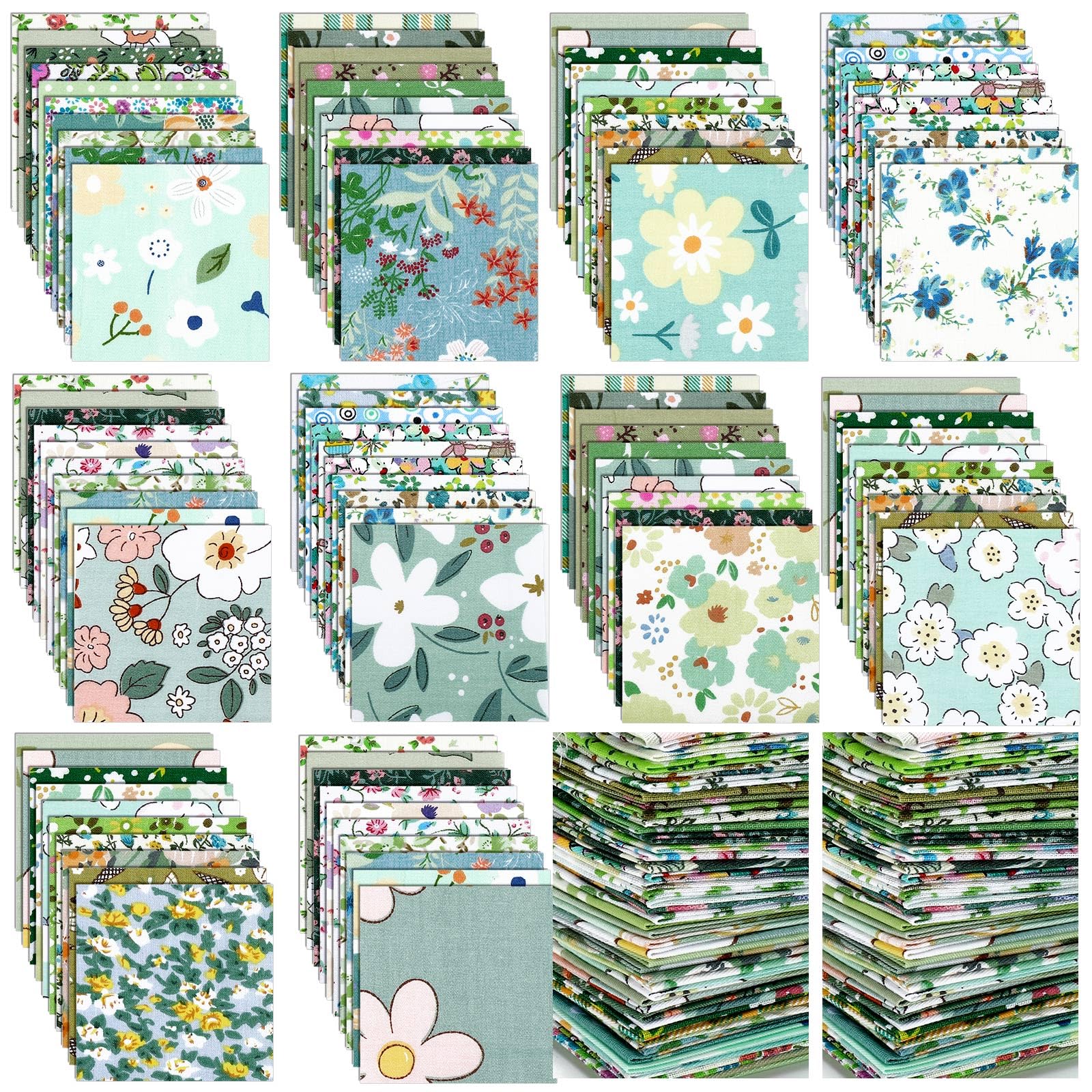 600 Pcs 4 x 4 Inch Cotton Fabric Square Quilting Patchwork Fabric Multi Color Printed Floral Square Fat Flower Animals Cartoon Fabric Bundles for DIY Crafts Cloths Handmade Accessory (Fresh Style)