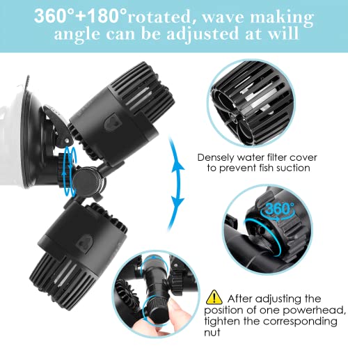 AQQA Aquarium Wave Maker,8W/12W/20W/25W Suction Cup Fish Tank Double Powerhead Pump,110V/60Hz Ultra Quiet Submersible Circulation Pump,360°+180°Adjustable For Freshwater Saltwater