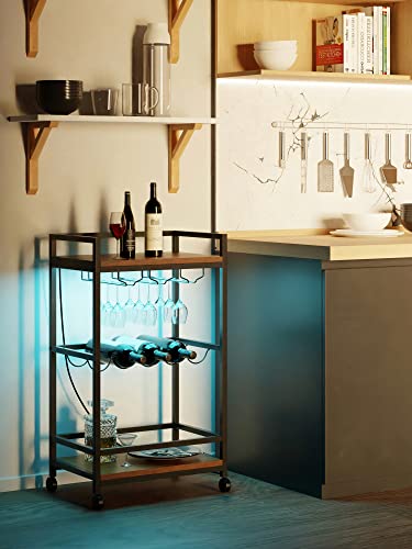Boss Premium® BarUSA™ LED Bar Cart for Home Mini Portable Wine Bar Coffee Carts Small Mobile Serving Stand Liquor Beverage Drink Tea Alcohol Kitchen Rolling Cart - Designed in USA (Patented)