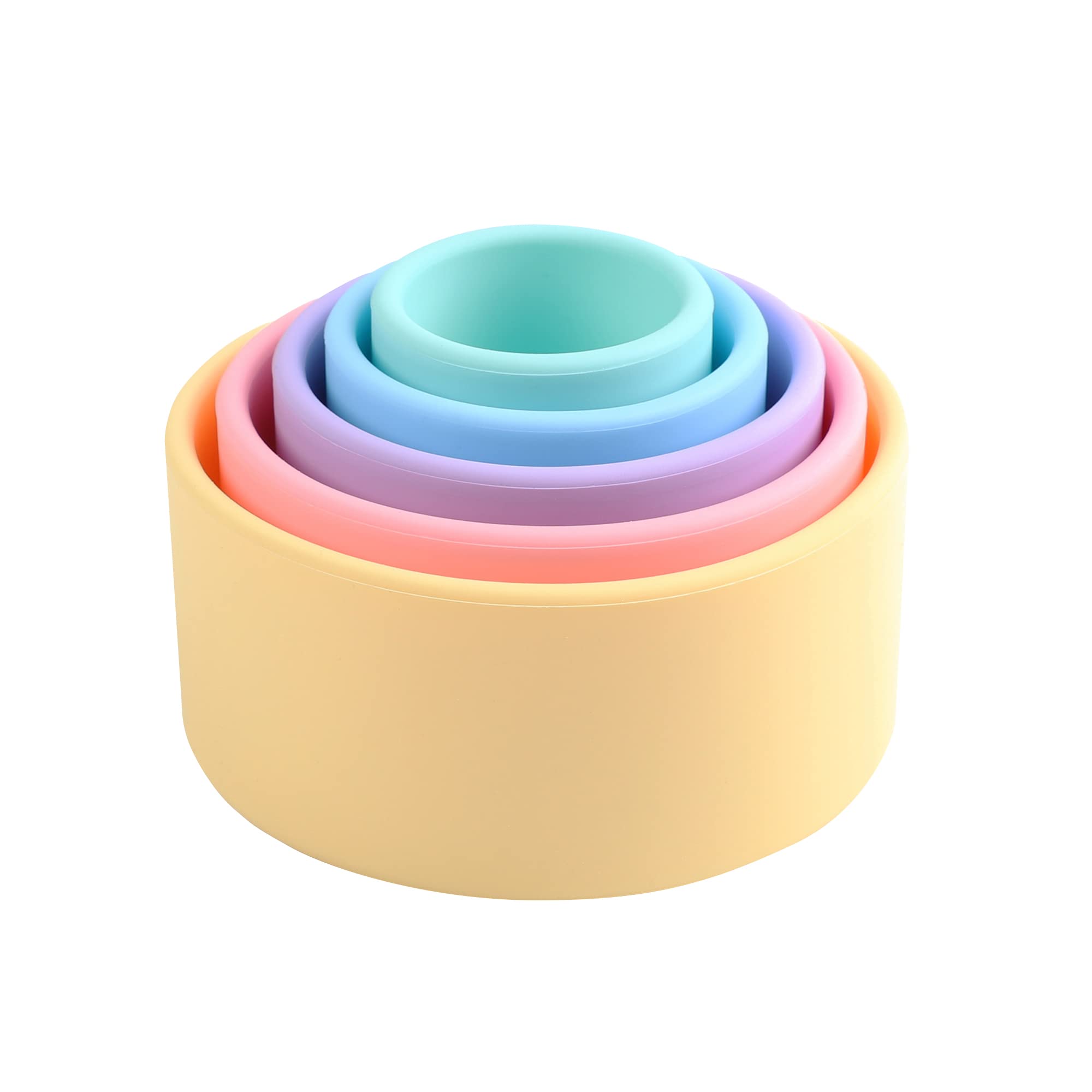 BLUE GINKGO Silicone Stacking Cups – Nesting & Sensory Stacking Toy for Toddlers | Open-Ended Montessori Toy with 5 Cups (Pastel Colors)