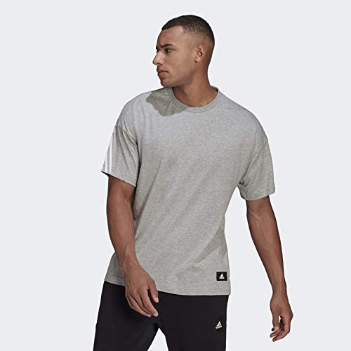 adidas mens BIC 3-Stripes Tee Medium Grey Heather Medium