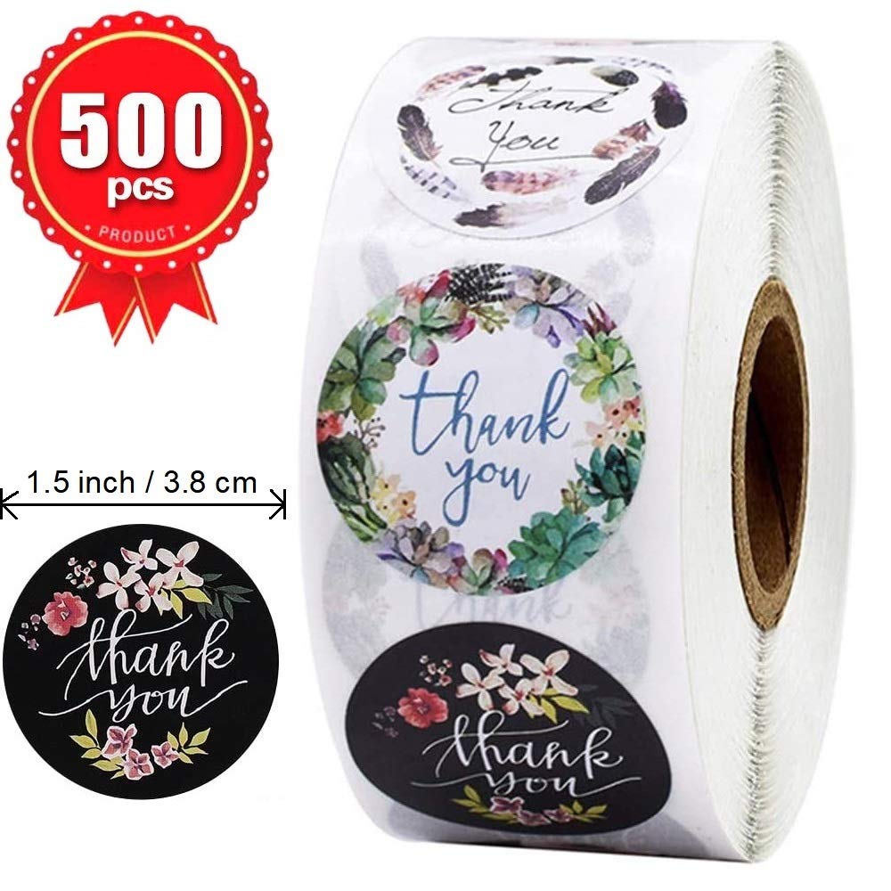 500 PCS 1.5 Inch Thank You Sticker Foil Thank You Labels for Sealing, Decoration (8 Designs, 500 pcs * 1 roll)