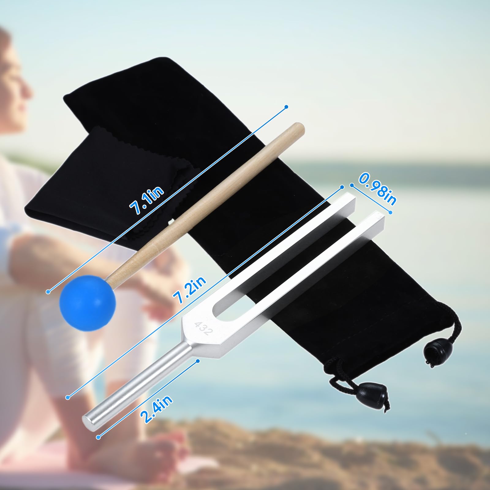 432 Hz Tuning Fork Set for Healing, Musical Instrument Tuning Forks for Chakra Balancing, Vibration, Reduce Stress, Meditation, Sound Therapy - with Silicone Hammer Bag Cleaning Cloth