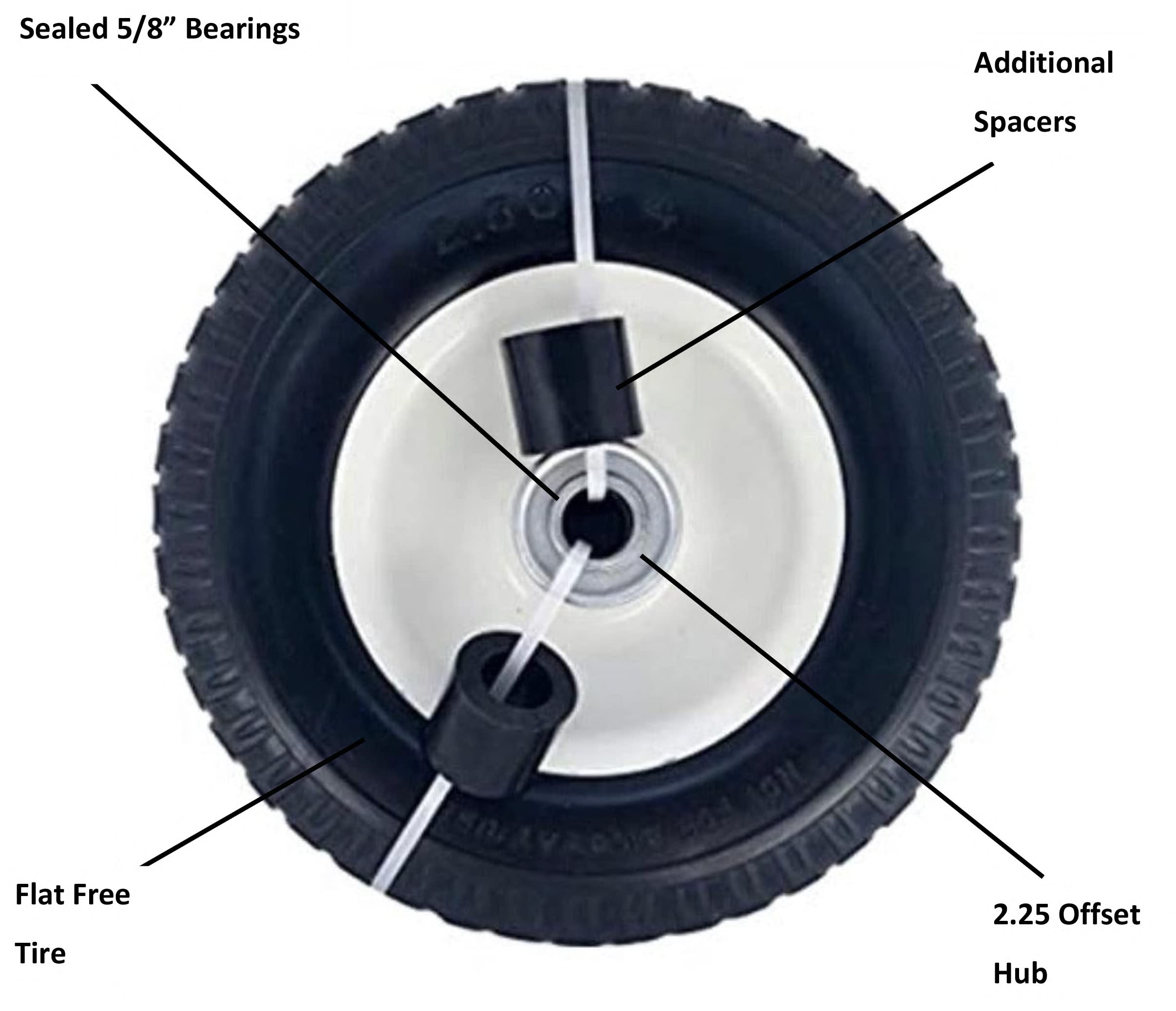 8" Inch Jungle Jim's 2.50-4" Flat Free All Purpose Tires - for Generator, Wagon, Hand Truck, Dolly, Utility Cart Tire on Wheel Assembly
