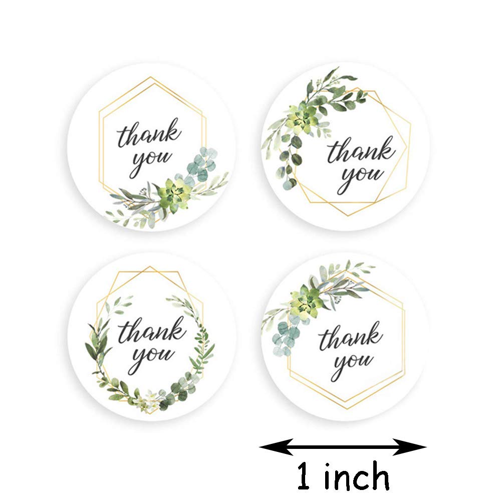 500 Pcs 1" Green Flower Thank You Stickers Roll with 4 Disigns (More Patterns Available)