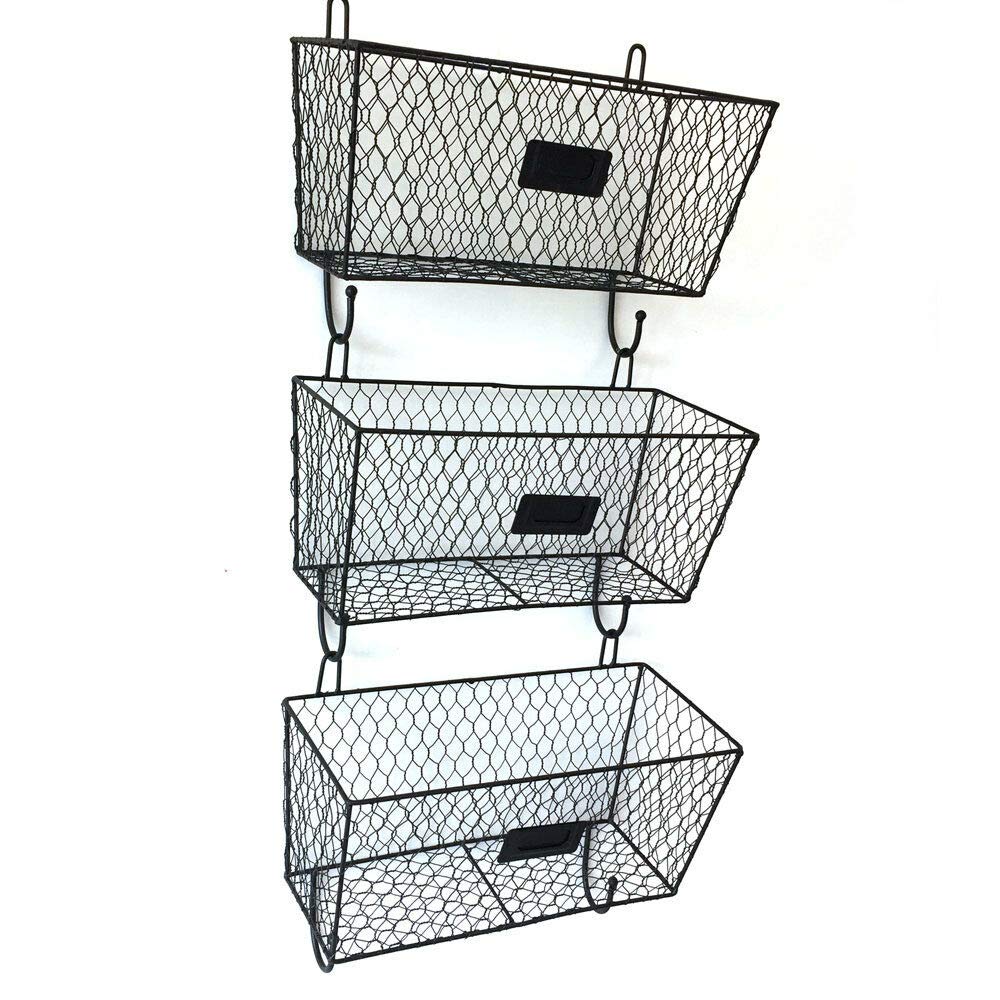 3pcs Wire Letter Mail Mount Metal Rack Basket Vintage Triple Organizer Black - shelves wall mounted - kitchen shelves - hanging basket - wire baskets - metal basket - hanging baskets - wall baskets