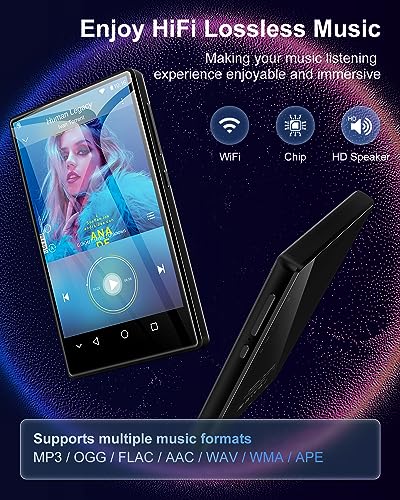 80GB MP3 Player with Bluetooth and WiFi, ZAQE Full Touchscreen Mp4 Mp3 Player with Spotify, Audible, Amazon Music, Android Music Player with Speaker, FM Radio, E-Book, Up to 512 GB