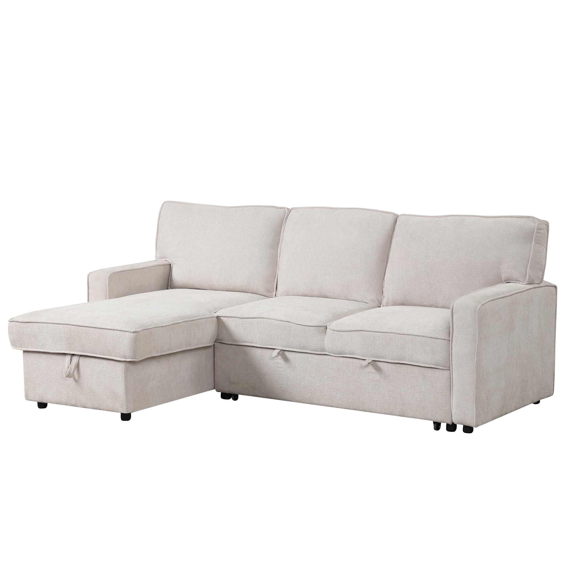 Merax 89" Convertible Sleeper Sectional Sofa with Pull-Out Bed,Upholstery Sleeper Sofa Storage Chaise,USB Port and 2 Cupholder,L Shaped Corner Sectional Sofa Couch for Living Room