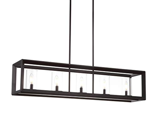 JONATHAN Y JYL7414A Anna 38.5" Linear 5-Light Metal/Glass LED Pendant Contemporary Transitional Traditional Dimmable Dining Room Living Room Kitchen Foyer Bedroom Hallway, Oil Rubbed Bronze/Clear