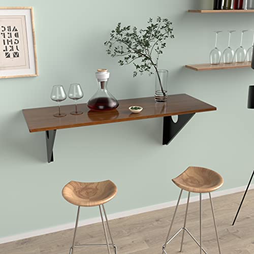 COSTWAY Wall-Mounted Desk, 40β Industrial Floating Computer Desk w/Rubber Wood Table Top & Heavy-Duty Steel Brackets, Space-Saving Home Office Laptop Table, Easy-to-Setup Bar Table for Kitchen