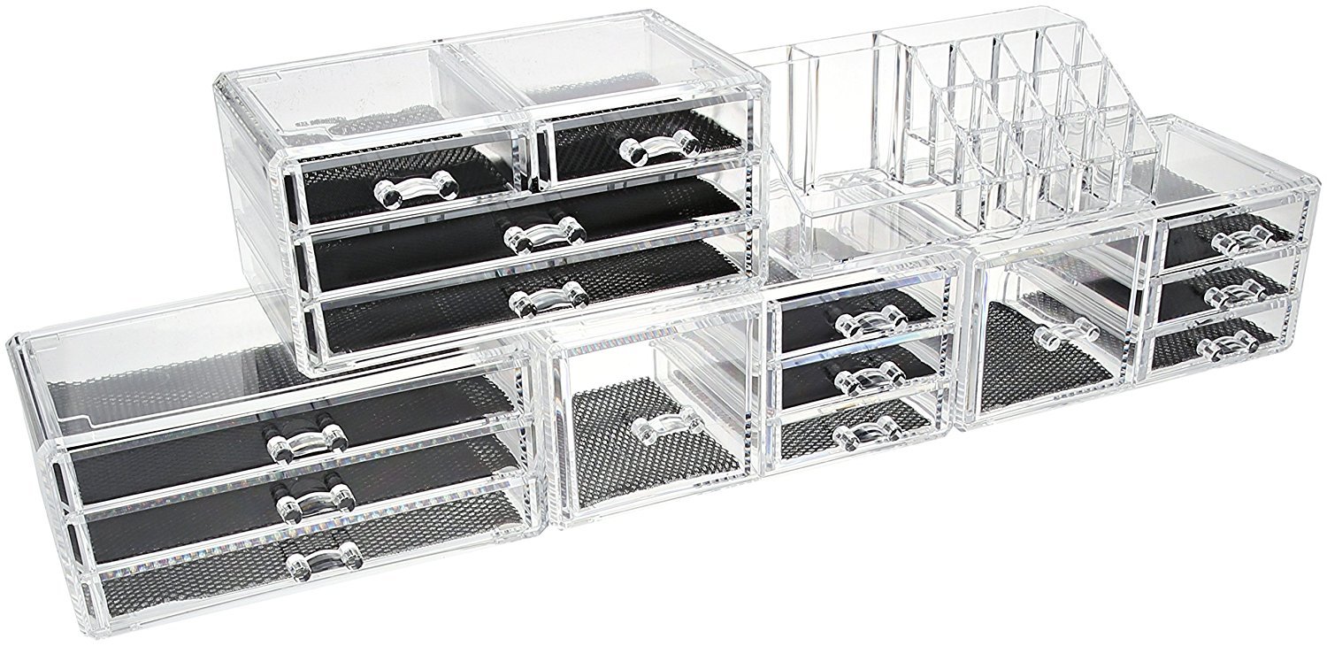 Felicite Home Acrylic Jewelry and Cosmetic Storage Makeup Organizer Set, 5 Piece,Large
