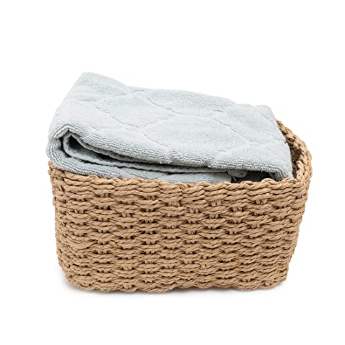 EZOWare Small Woven Paper Rope Storage Baskets, Set of 6 Soft Rectangular Decorative Container Box Bins for Baby, Kids, Closet, Nursery Room, Baskets for Gifts Empty - Beige, 3 Sizes