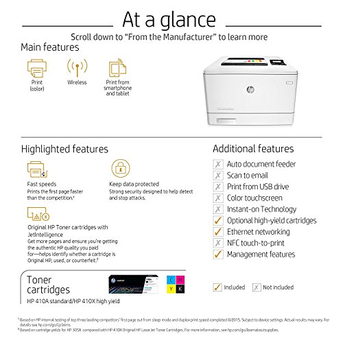 HP Laserjet Pro M452nw Wireless Color Laser Printer with Built-in Ethernet, Amazon Dash Replenishment Ready (CF388A)