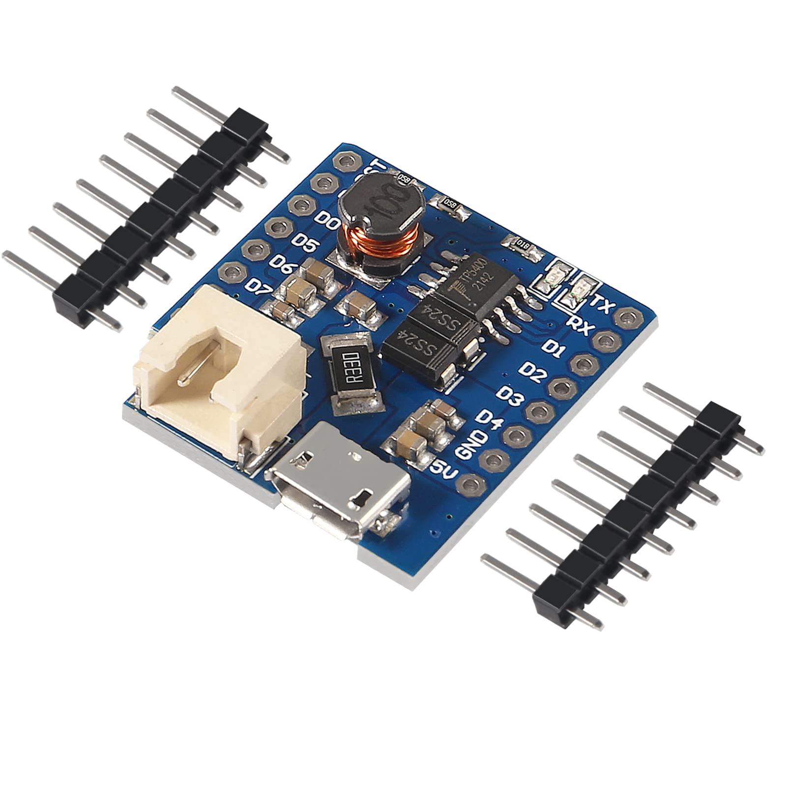 6pcs for Wemos D1 Mini Battery Shield Micro USB Single Lithium Battery Charging Boost Module with Pins LED Indicator 5V 1A DC for WeMos D1 Mini Single Lithium Battery Charging & Boost