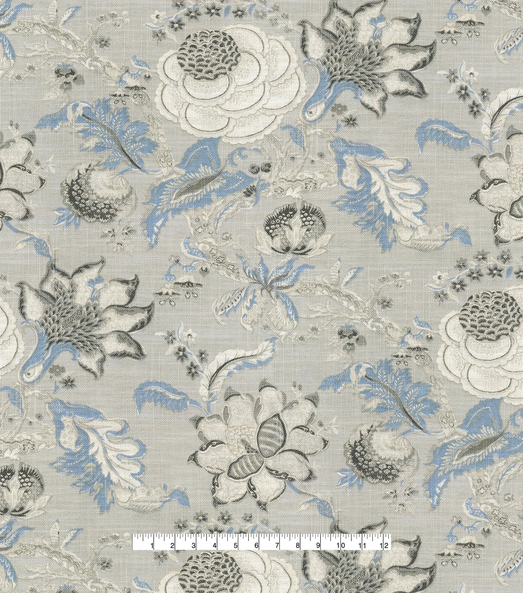 Waverly - Premium Printed Cotton Fabric by The Yard, Floral Inspired, DIY, Craft, Project, Sewing, Designer Upholstery and Home Decor, 54" Wide (Hazel Collection, Chambray)