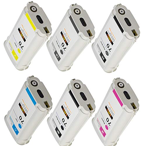 LKB 6PK Compatible HP70 Ink Cartridge Replacement with 130ML Use with HP Designjet Z2100 Z5200 Z3200 Z3100 Z5400 (6 Pack HP70) –US