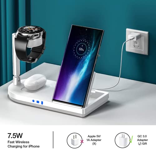 4 in 1 Wireless Charging Station for Samsung, Foldable Wireless Charger with Night Light, Fit for Galaxy Z Flip3/ S21/20/10/Note7 Series, Travel Charging Stand for Galaxy Buds, Watch 5/4/Active/GS4