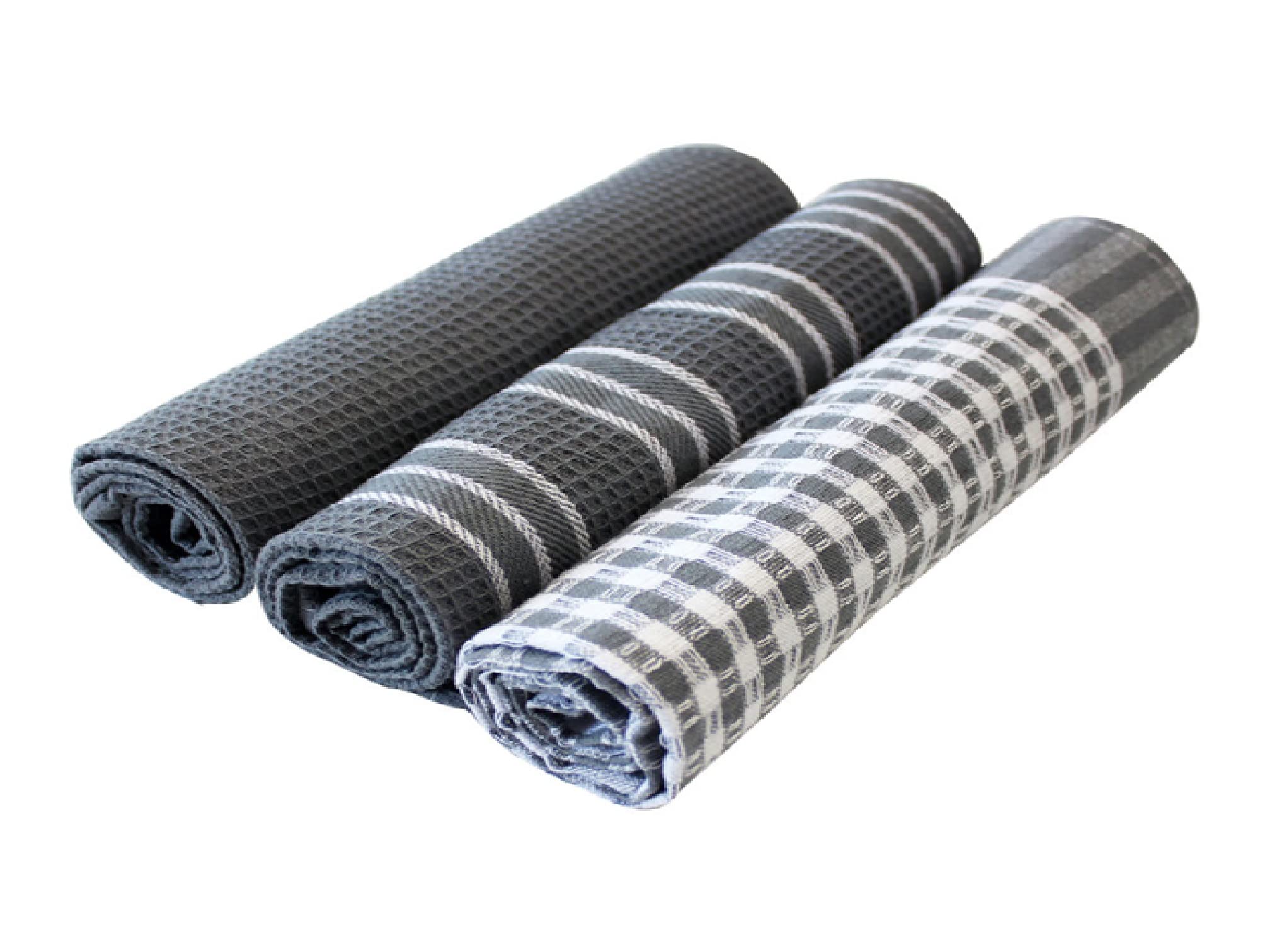 Akma's textile 100% Natural Cotton Kitchen Towels (17”x 28”, 3 Pack), Set of 3 Waffle Weave Tea Towels, Highly Absorbent Cloth Dish Napkins, Quick Drying Dish Towels, Classic Cloth Napkins, Dark Gray
