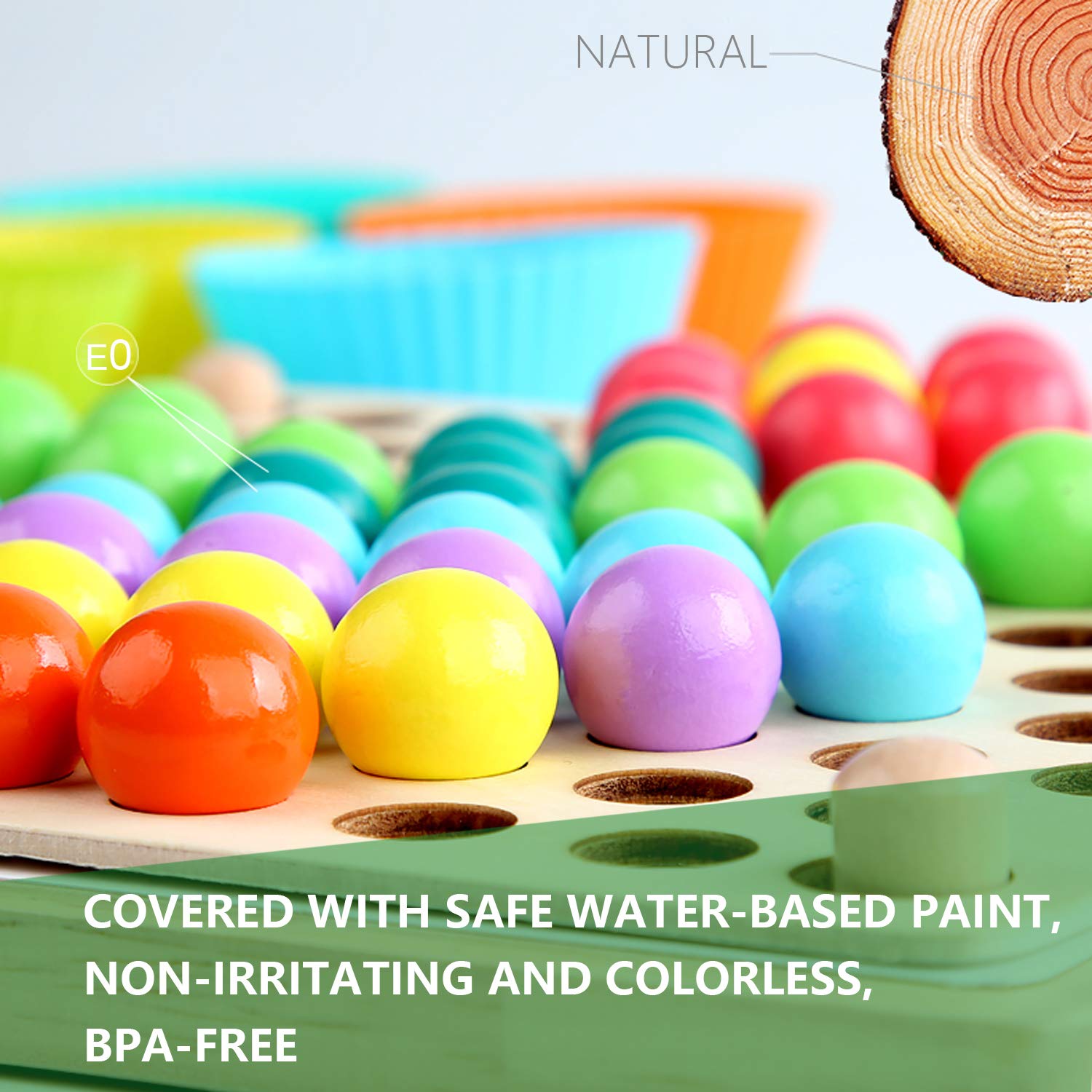 4 in 1 Wooden Board Bead Game,Montessori Rainbow Puzzle Sorting Stacking Toy, Kids Learning Math Games,Great Gift for Girls and Boys