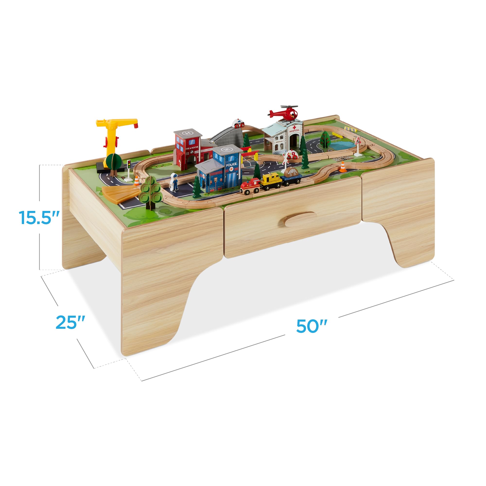Best Choice Products Large 50in 35-Piece Train Table, Multipurpose Wooden Toy Activity Playset for Children w/Tracks, Reversible Top - Natural