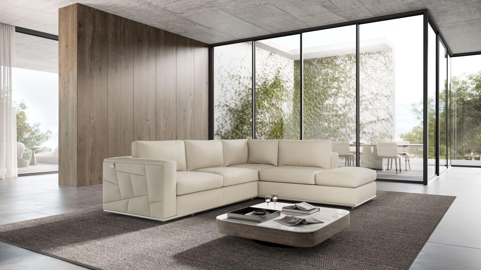 Blackjack Furniture Surton Top Grain Italian Leather Sectional Sofa for Living Room and Home Office, Modern Luxury L-Shaped Couch, 117" W, Right Arm Facing, Beige