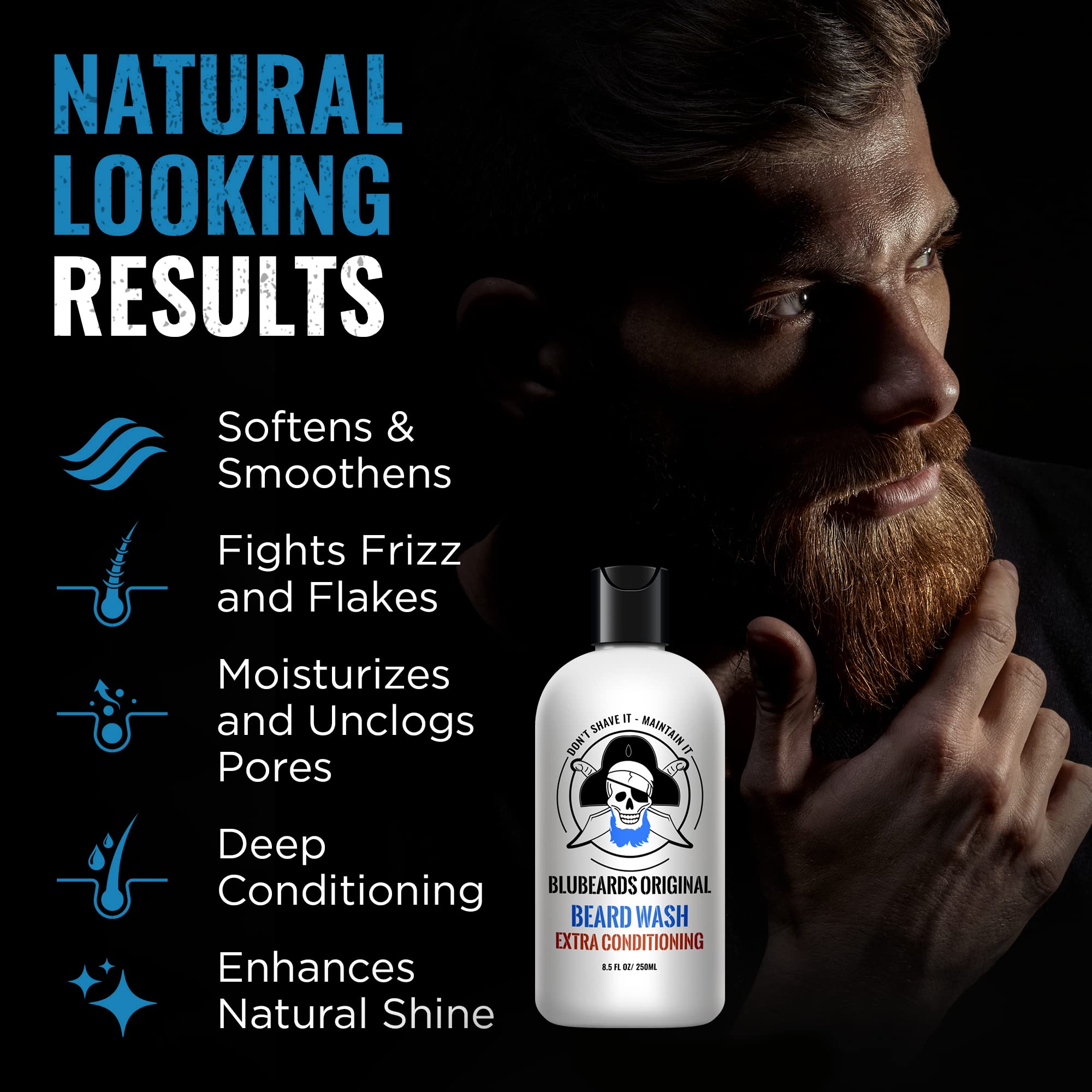 Bluebeards Original Unscented Beard Wash for Men, 8.5 oz. - Natural Beard Wash and Beard Moisturizer, with Aloe & Vitamin E - Deeply Cleans, Softens, and Conditions Your Beard and Skin - Made in USA