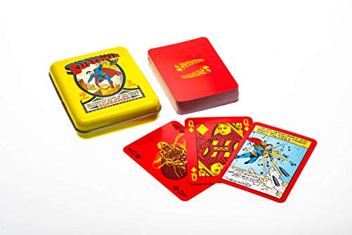 Cartamundi DC Comics Superman Retro Playing Cards, 55 Vintage Style Superman Playing Cards in Embossed Metal Tin, Great Gift for Any Superhero Fan!