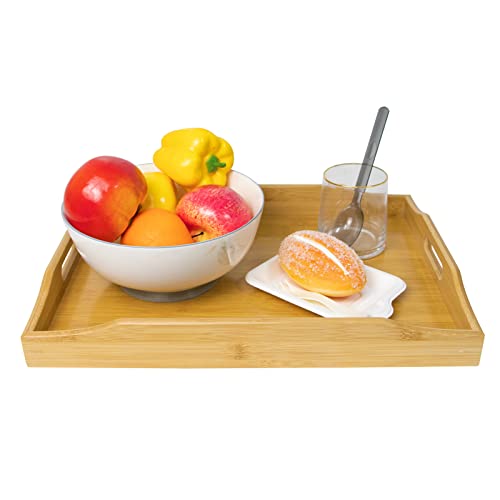Bamboo Tray with Handle Rectangular Dinner Plate, Wooden Breakfast Tray Coffee Table Tray Suitable for Eating