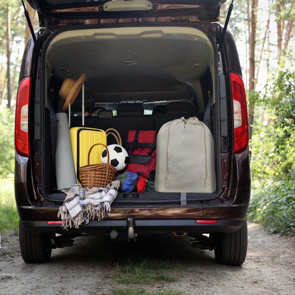 AMJ 2 Pack - Extra Heavy Duty Washable Laundry Bag with Drawstring, Cotton Laundry Bag for Sleeping Bag, Laundry Hamper Liner and Travel, Beige