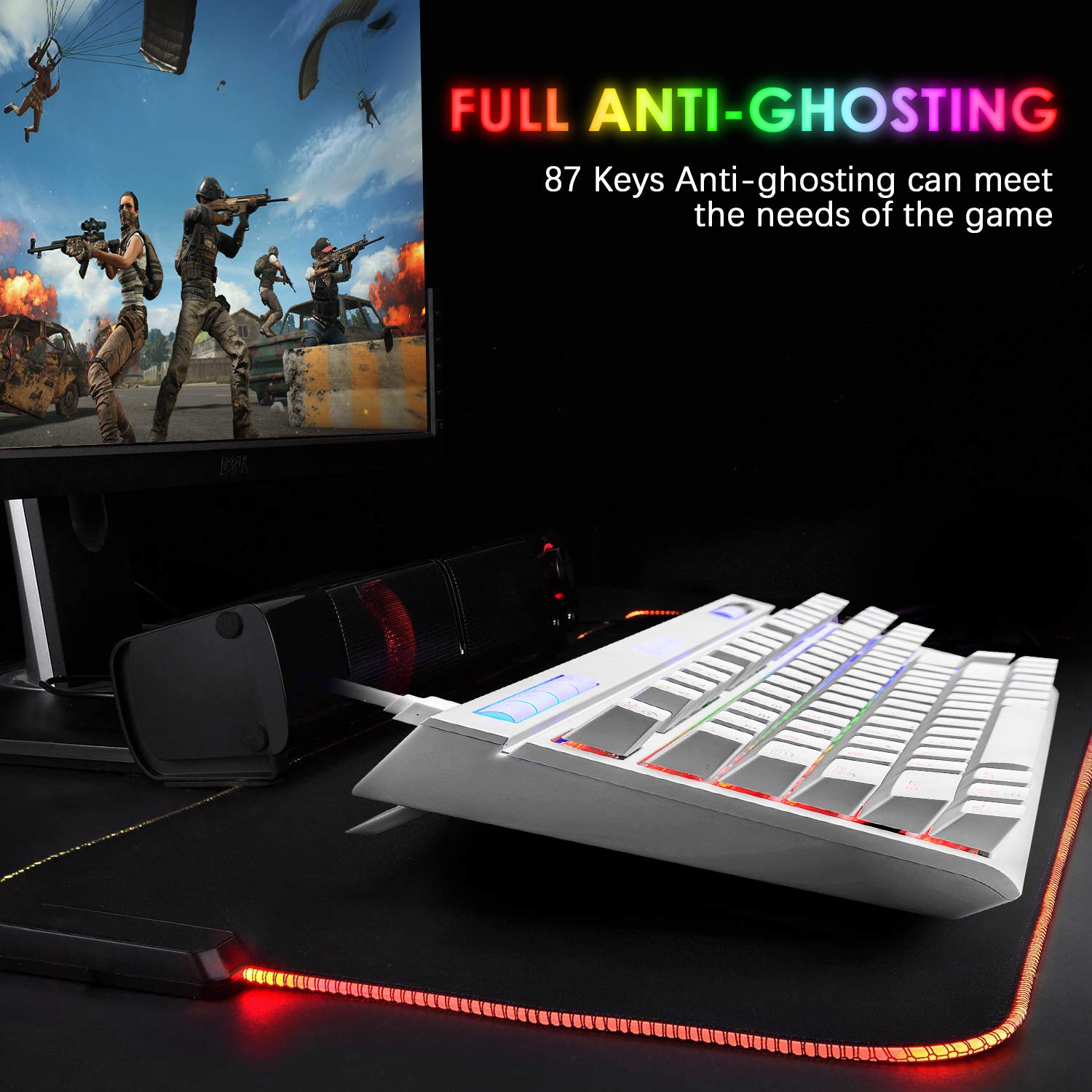 ZIYOU LANG Mechanical Gaming Keyboard,Chroma RGB 18 Kinds LED Backlit Keyboard with Wired Type C,87 Keys Anti-ghosting,Blue Switch and 4 Low Profile Switch Scroll Wheel for PC Gamers