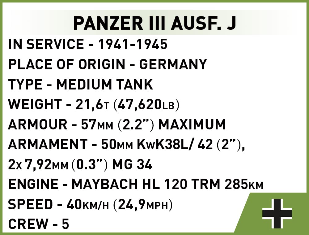 COBI Historical Collection WWII Panzer III Ausf. J. Tank