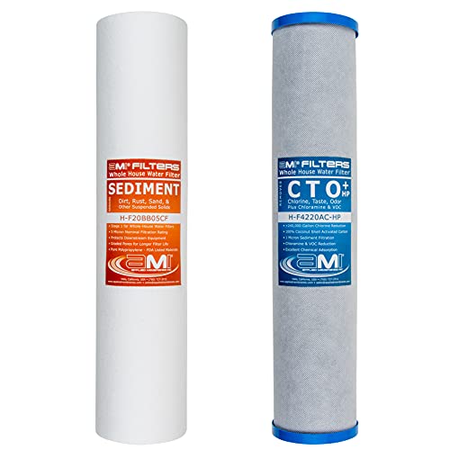 APPLIED MEMBRANES INC. Whole House Water Filter Replacement Filter Cartridge Set | 2 Stage 4.5” x 20” Sediment and Carbon Block Filters | Fits 20-inch Housings