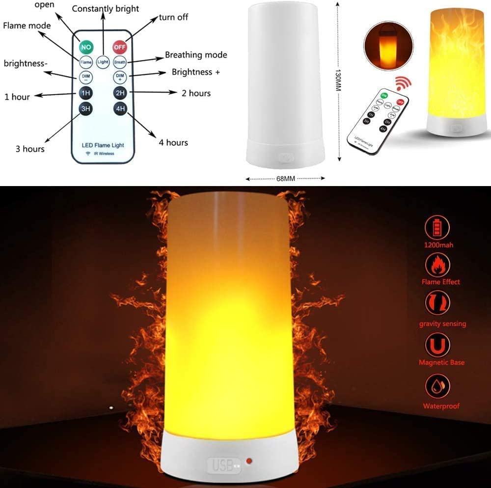 Bolanwich Led Flame Light,USB Rechargeable LED Fire Candles Outdoor Hanging Lamps with Remote for Home Party Halloween Christmas Decoration (Blue)