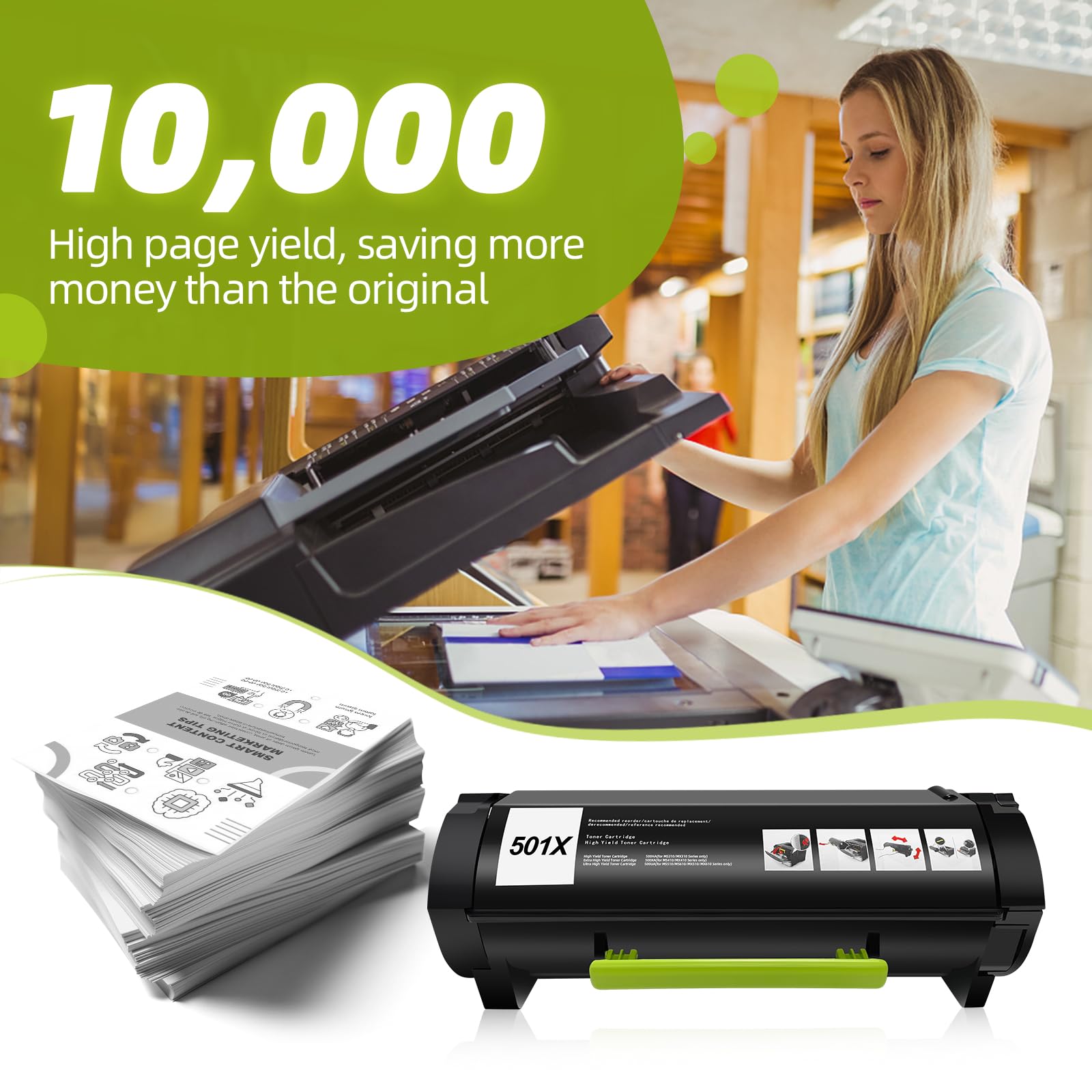 501X for Lexmark MX410de Toner Cartridge Replace Lexmark 50F1X00 for Lexmark MS415dn, MS410dn, MX410de, MX415de [10,000 Pages]