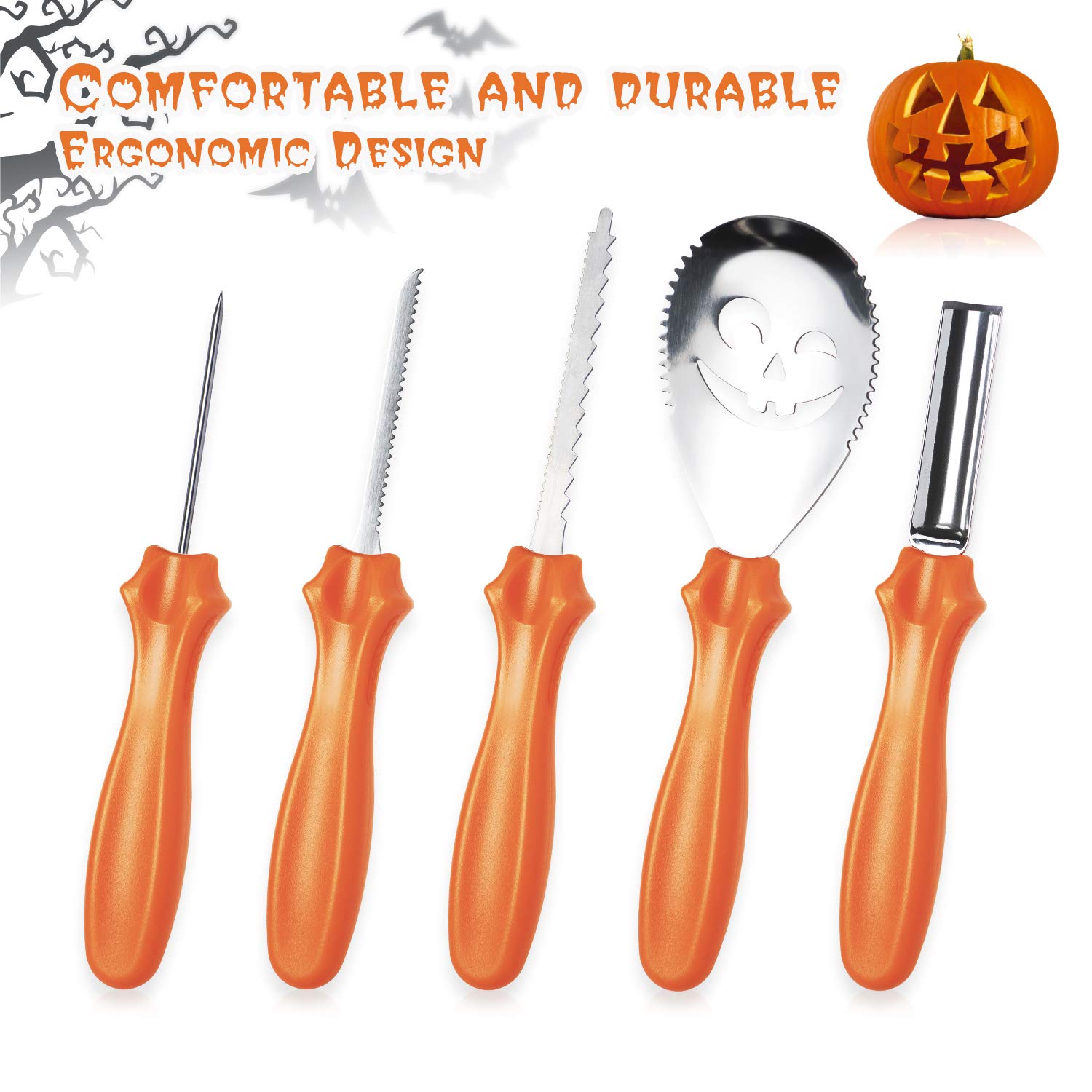 Halloween Pumpkin Carving Kit,Jack-O-Lanterns 11 Piece Professional Pumpkin Cutting Carving Tools Stainless Steel Lengthening and Thickening Pumpkin Carving Set
